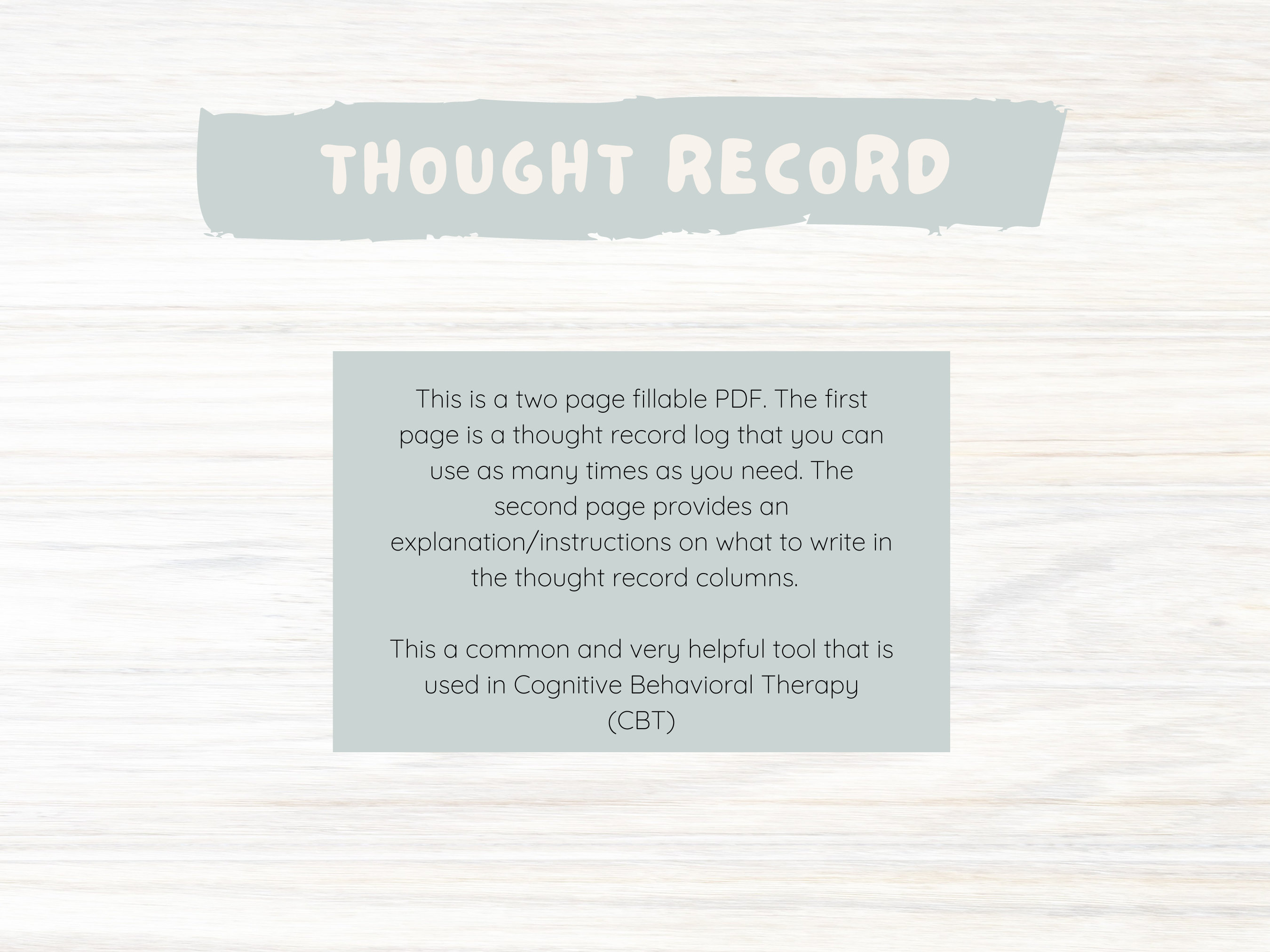 Thought Record | CBT | Fillable PDF | Therapy Resource | Thought ...