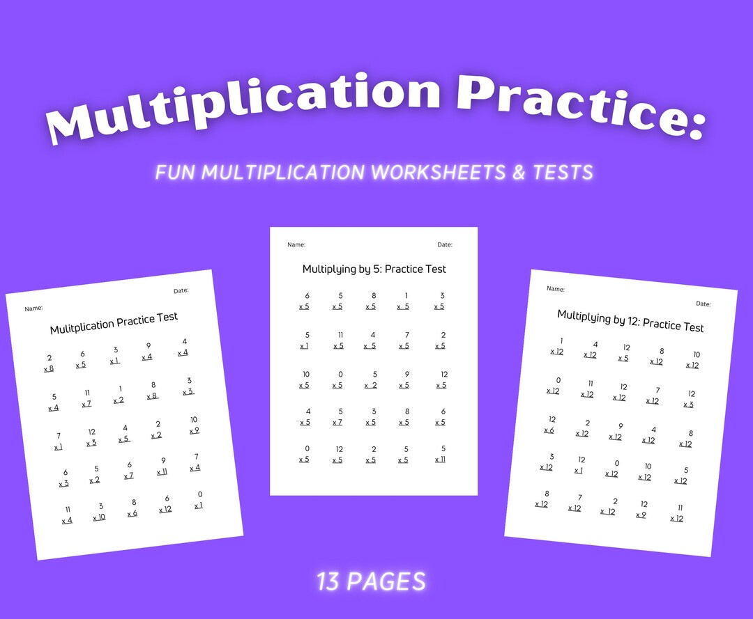 Multiplication Practice: digits 0-12 Worksheets & Practice Tests for ...