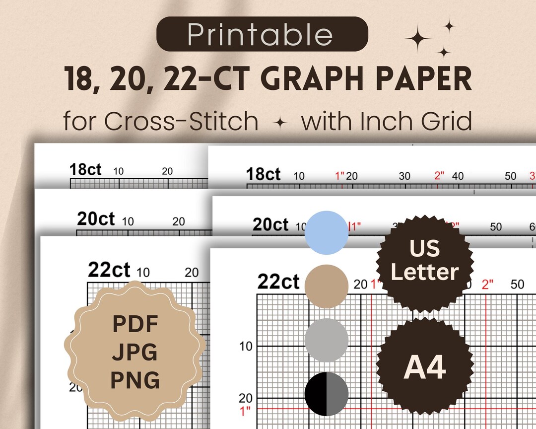 18 20 22-ct Graph Paper Bundle for Cross-stitch With Inch Grid PDF ...