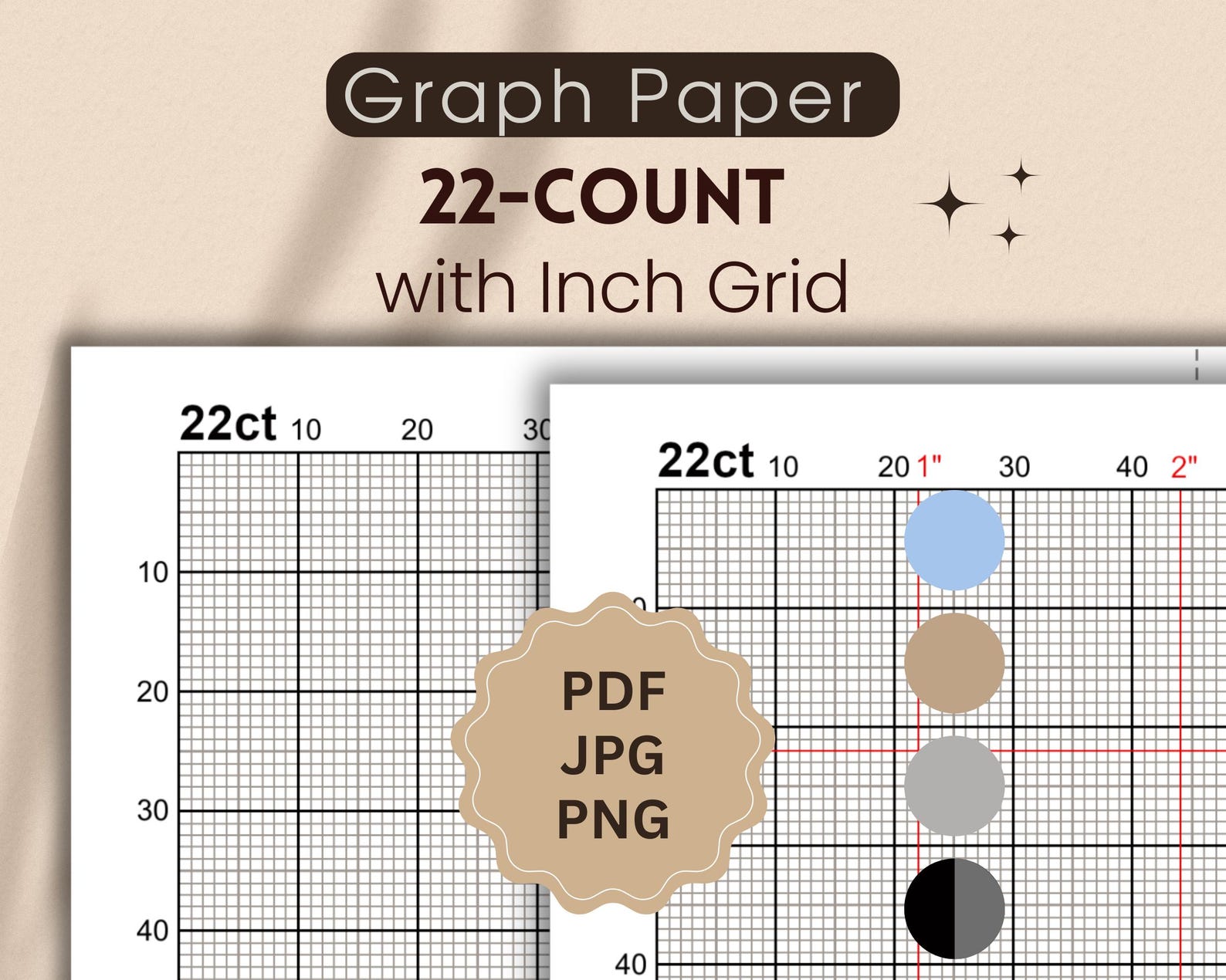 22-count Graph Paper With Inch Grid (PDF, JPG, PNG) - Etsy