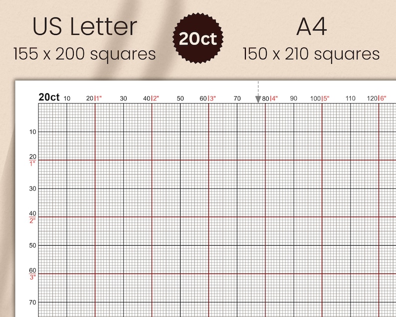 11 14 16 18 20 22-ct Graph Paper Bundle for Cross-stitch With Inch Grid ...