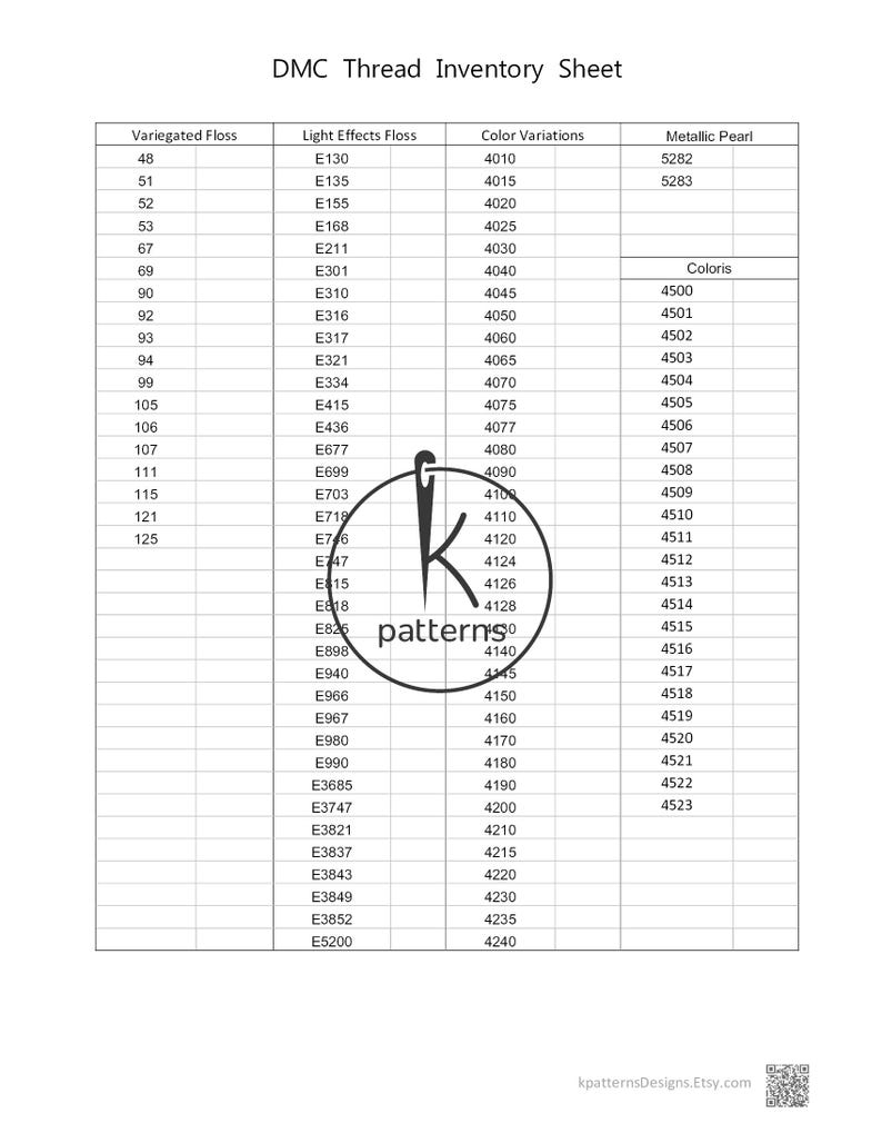 Minimalistic DMC Thread Inventory Sheet: Printable Floss Tracker ...