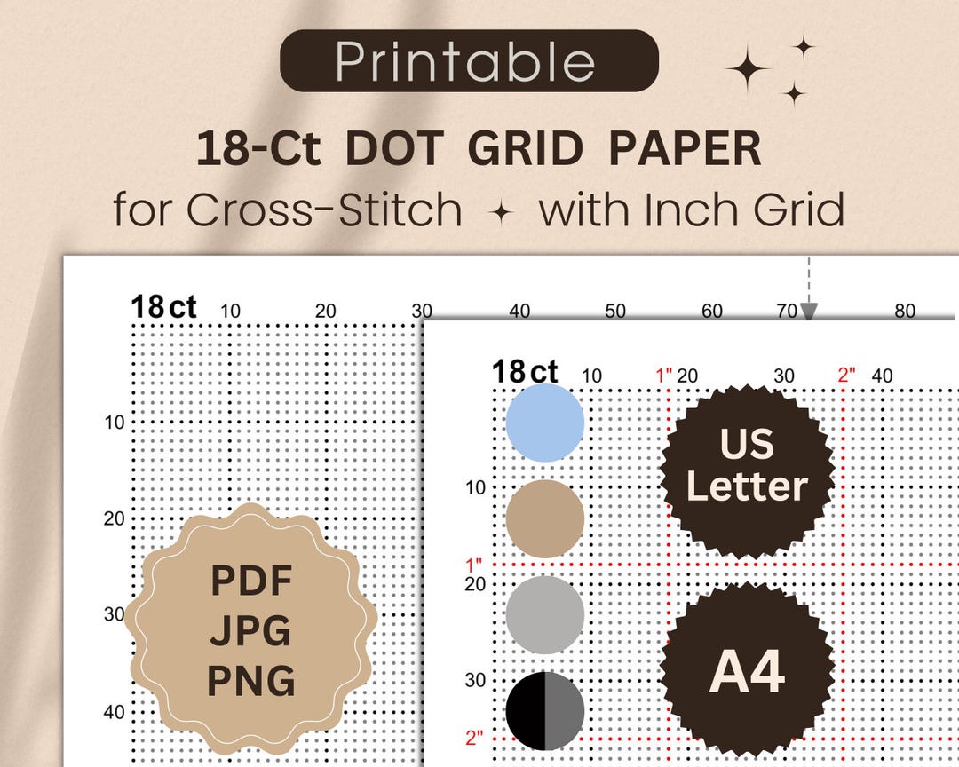 18-count Dot Grid Paper for Cross-stitch With Inch Grid, Printable X ...