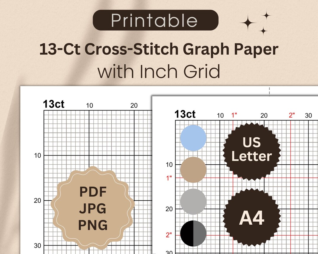 13-count Graph Paper for Cross-stitch With Inch Grid, Printable Cross ...