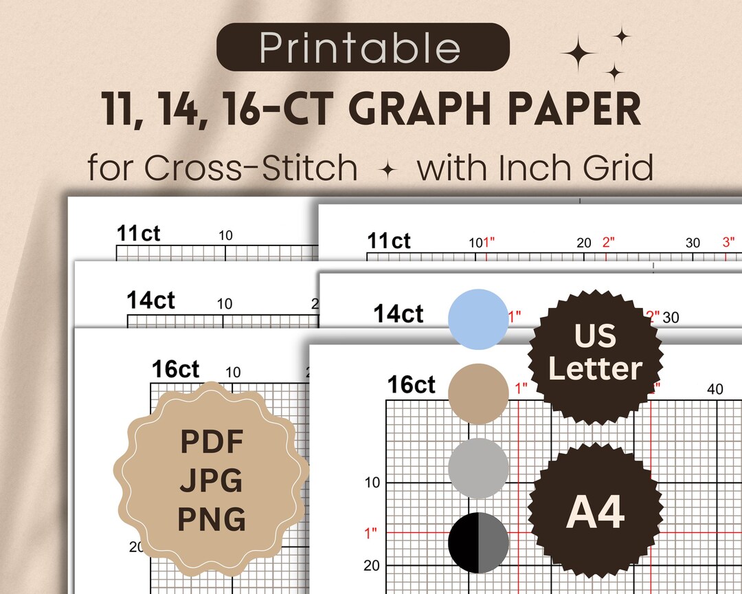 11 14 16-ct Graph Paper Bundle for Cross-stitch With Inch Grid PDF ...