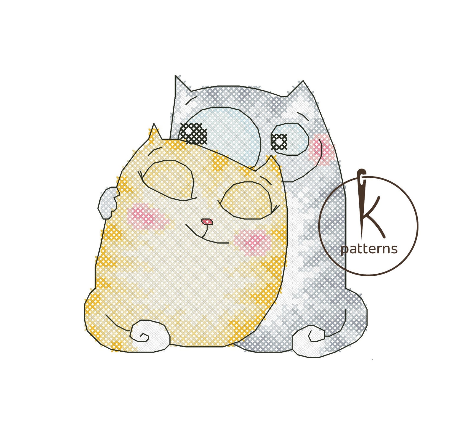 Two Tabby Cats Cross-stitch Pattern, Romantic Cat Couple Cross-stitch ...