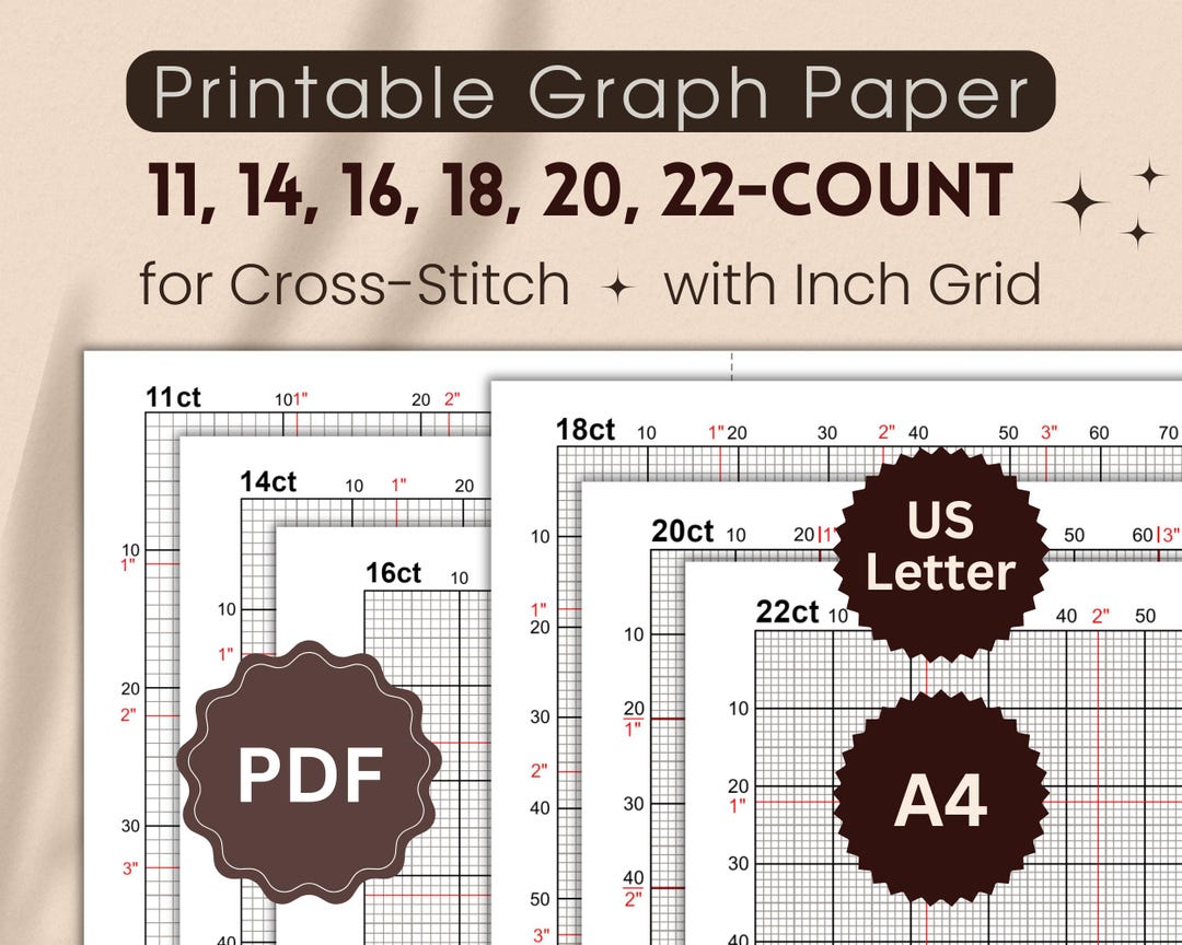 11 14 16 18 20 22-ct Graph Paper Bundle for Cross-stitch With Inch Grid ...