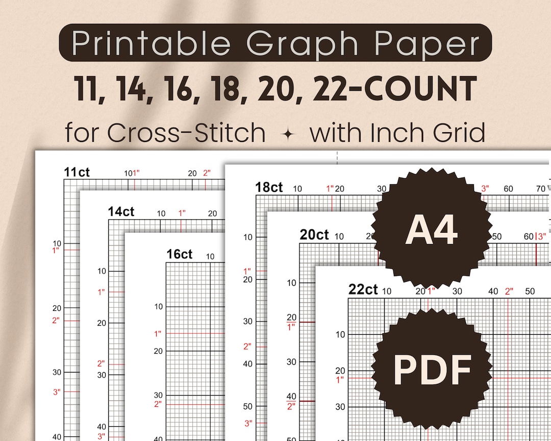 11 14 16 18 20 22-count Graph Paper for Cross-stitch With Inch Grid, A4 ...