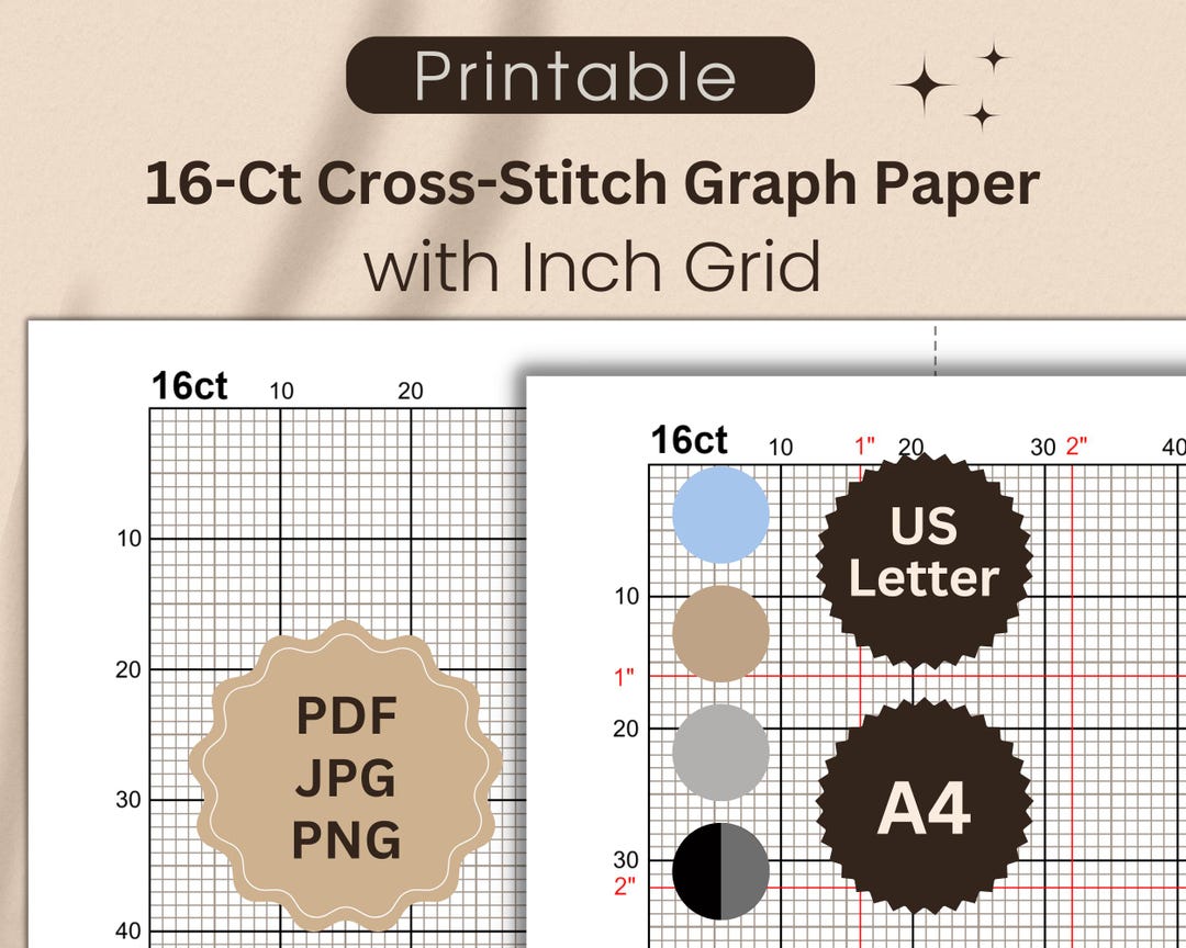 16-count Graph Paper for Cross-stitch With Inch Grid, Printable Cross ...