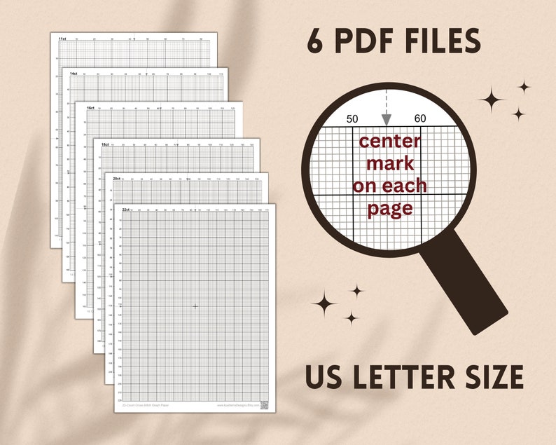 14-count, 11 16 18 20 22-count Graph Paper for Cross-stitch, US Letter ...