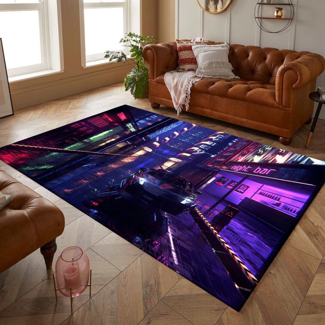 Car Rug, City Rug, Street Rug, Neon Rug, Game Rug, Gaming Room Rug ...