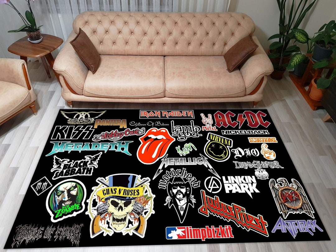 Rock Music Collage Rug, All Rock N Roll Rug, Heavy Metal Rock Rug ...
