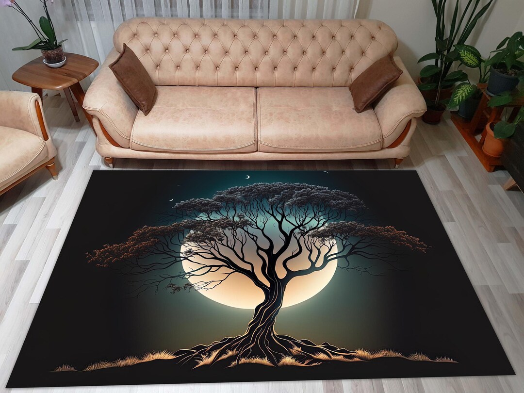 Night Tree Rug, Tree Silhouette Rug, Silhouette Rug, Sunset Rug, Living ...