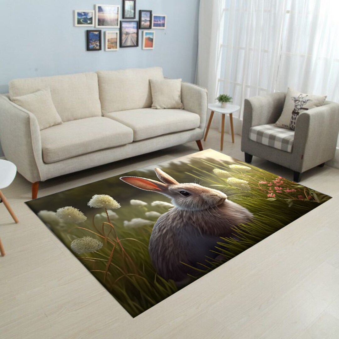 Rabbit Rug, Bunny Rug, Pretty Bunny Rug, Animal Rug, Sweet Rabbit Rug ...