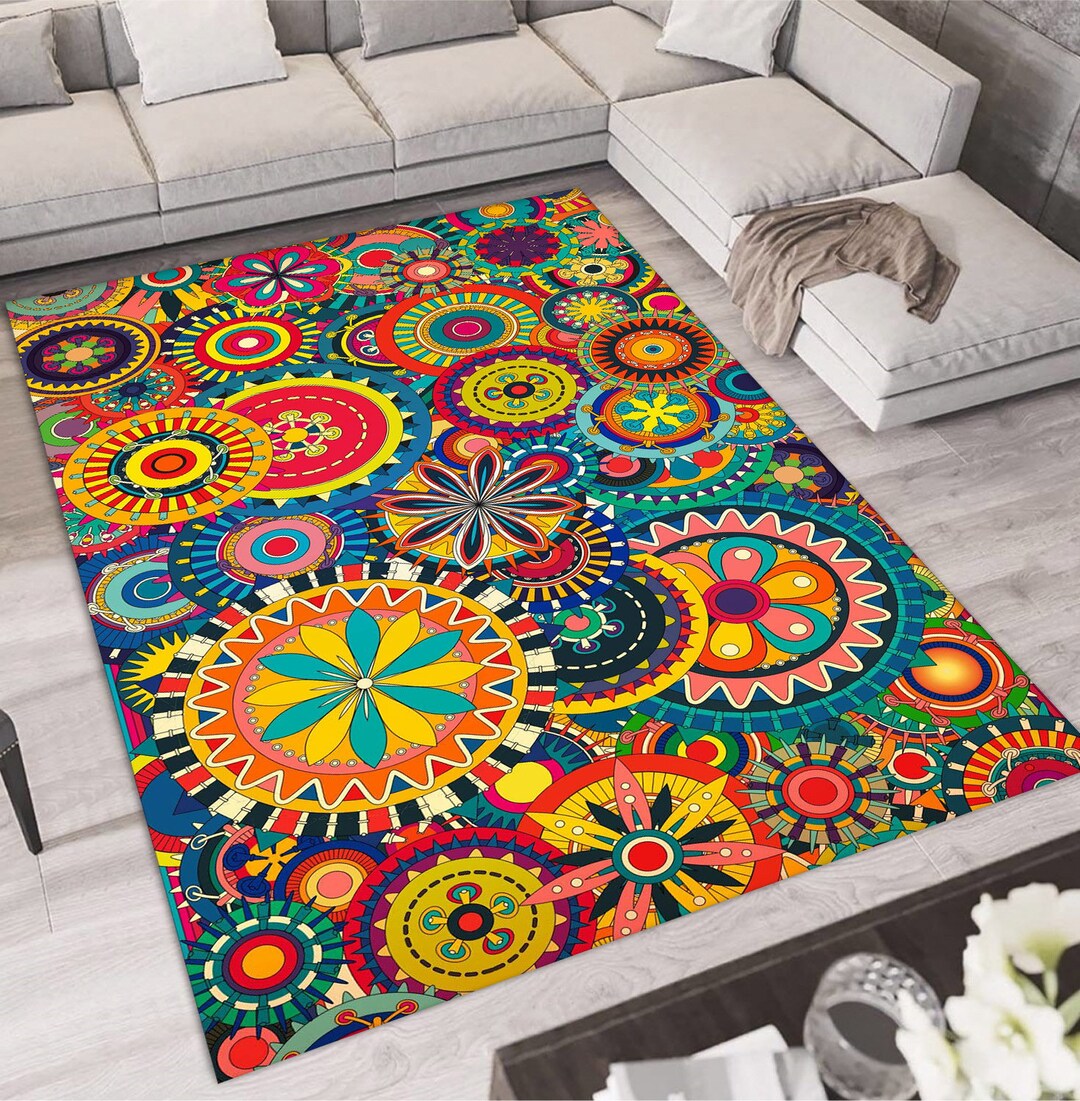 Mandalas Rug, Psychedelic Rug, Modern Rug, Colored Mandalas Rug, Area ...