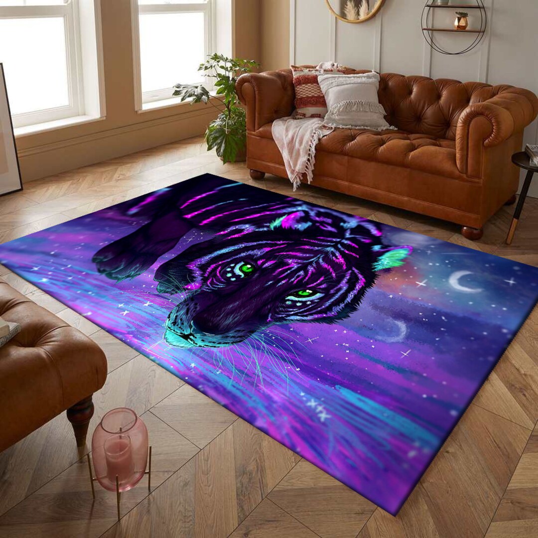 Neon Rug, Tiger Rug, Game Rug, Gaming Room Rug, Gamer Rug, Blue Rug ...