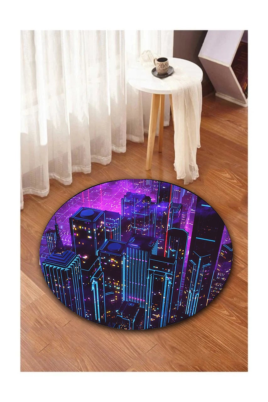 City Rug Neon Rug Round Rug Gaming Room Rug Gamer Rug - Etsy