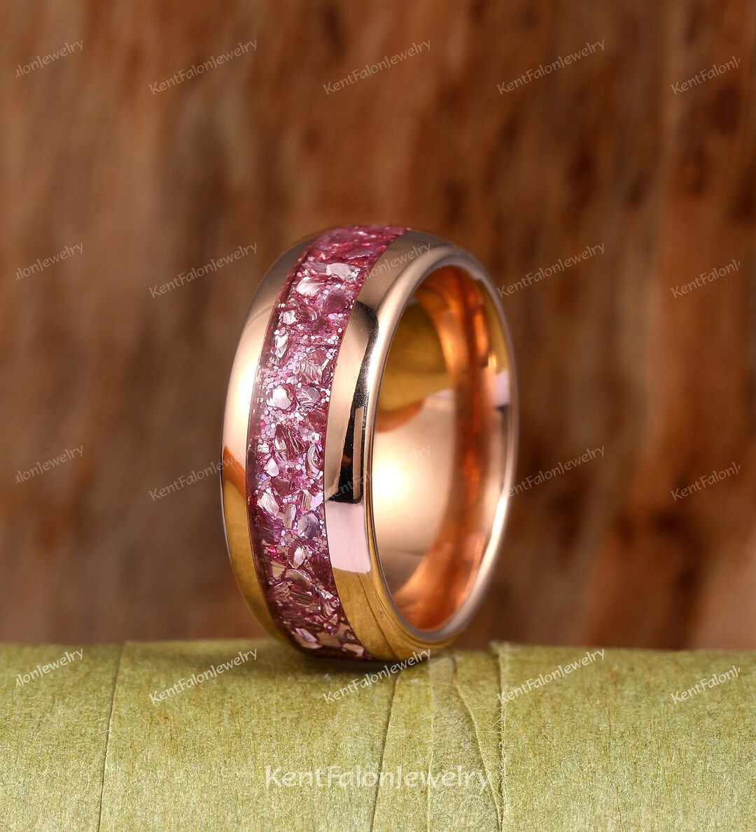 Morganite Men's Wedding Band Rose Gold Tungsten Ring Birthday ...