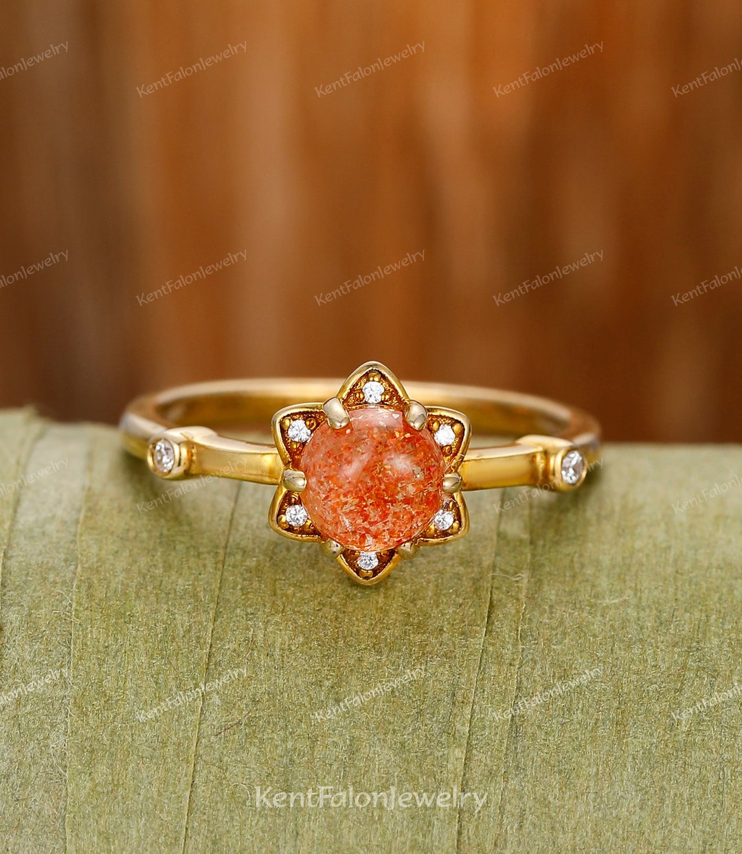 Natural Sunstone Engagement Ring Vintage Jewelry Promise Anniversary ...