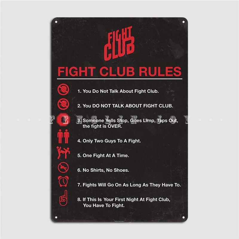 Fight Club Rules Metal Sign Poster Designing Wall Cinema Garage Tin ...