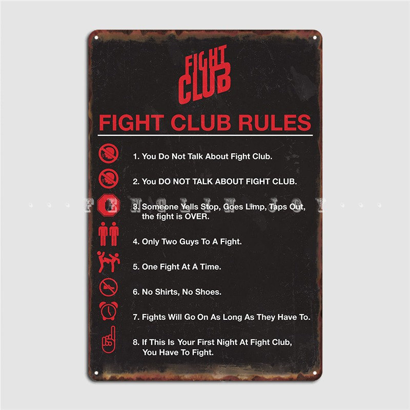 Fight Club Rules Metal Sign Poster Designing Wall Cinema Garage Tin ...