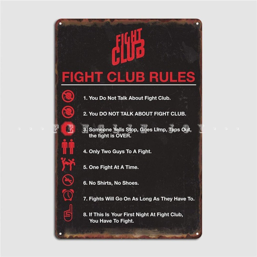Fight Club Rules Metal Sign Poster Designing Wall Cinema Garage Tin ...