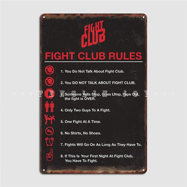Fight Club Rules Metal Sign Poster Designing Wall Cinema Garage Tin ...