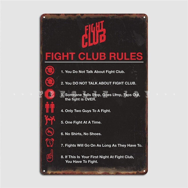 Fight Club Rules Metal Sign Poster Designing Wall Cinema Garage Tin ...