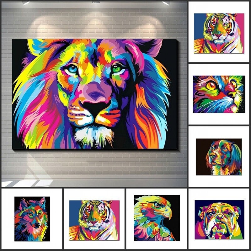 Animal Posters Lion Tiger Cat Poster Wall Art Canvas Abstract Animals ...