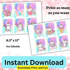 Unicorn Valentines Day Cards for Kids Classroom Printable Valentine's ...