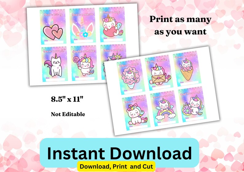 Unicorn Valentines Day Cards for Kids Classroom Printable Valentine's ...