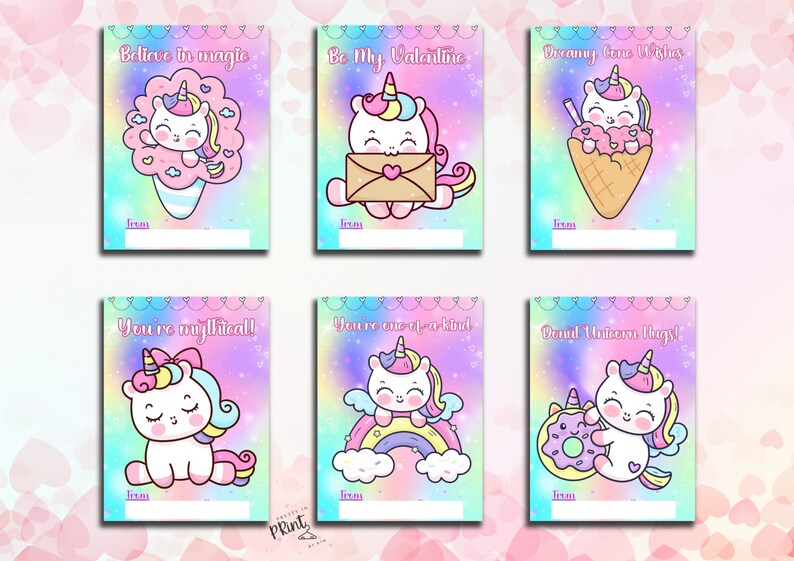Unicorn Valentines Day Cards for Kids Classroom Printable Valentine's ...