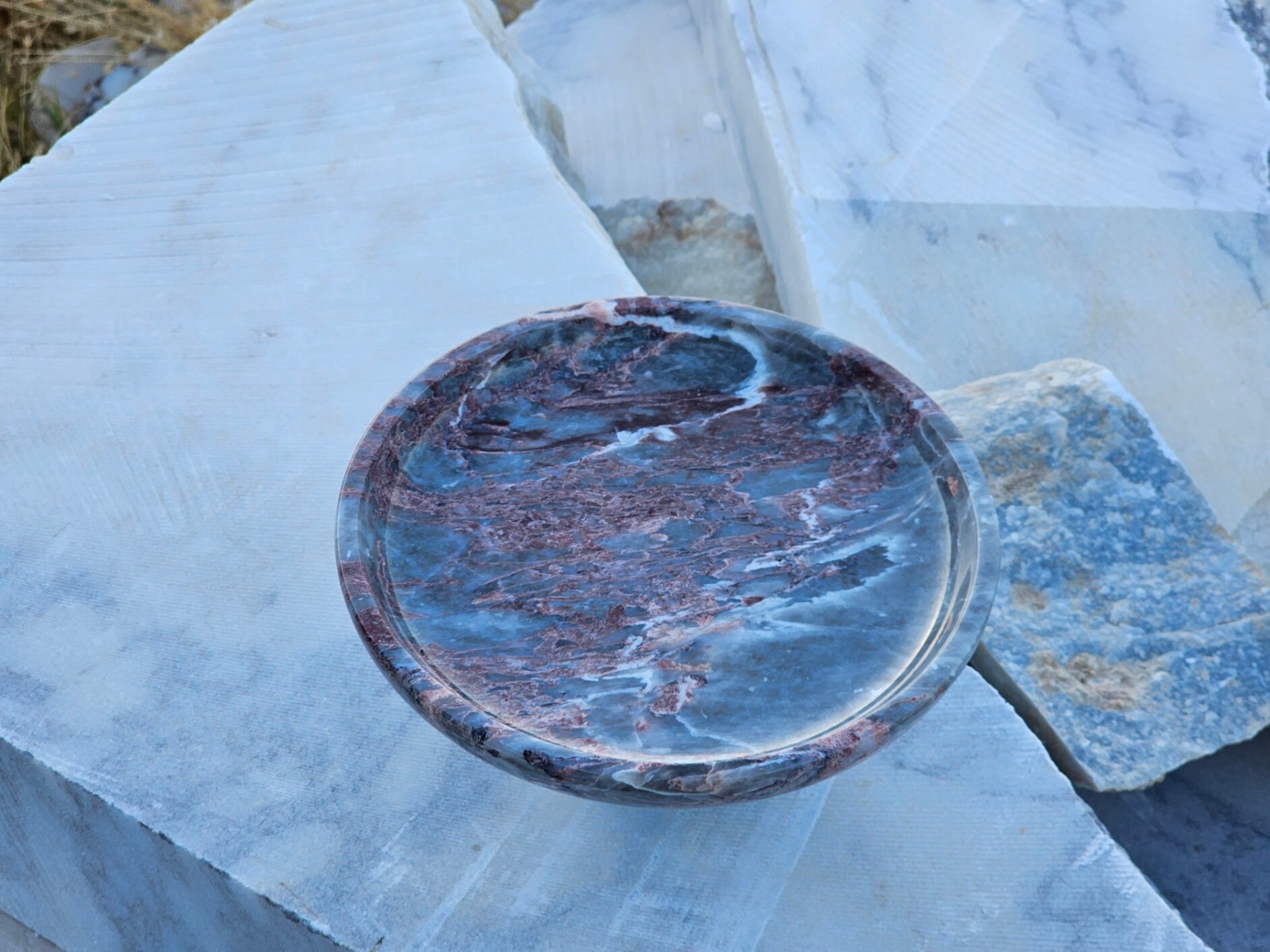Red Marble Serving Bowl, Natural Calacatta Viola Marble, Pedestal ...