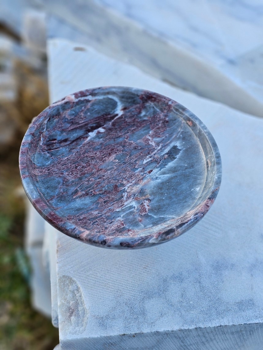 Red Marble Serving Bowl, Natural Calacatta Viola Marble, Pedestal ...