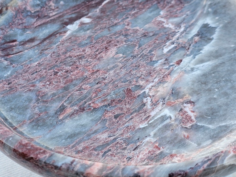 Red Marble Serving Bowl, Natural Calacatta Viola Marble, Pedestal ...