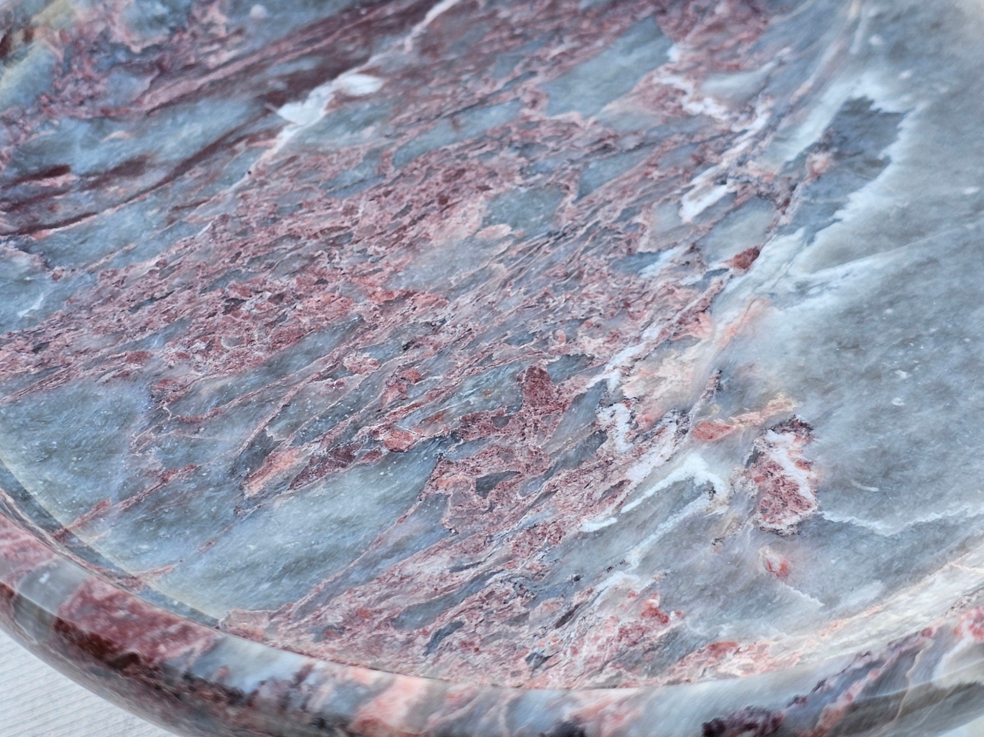 Red Marble Serving Bowl, Natural Calacatta Viola Marble, Pedestal ...