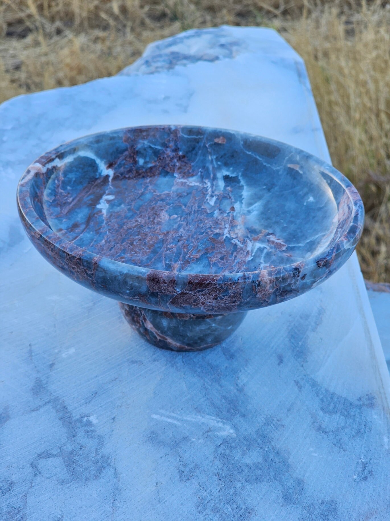 Red Marble Serving Bowl, Natural Calacatta Viola Marble, Pedestal ...