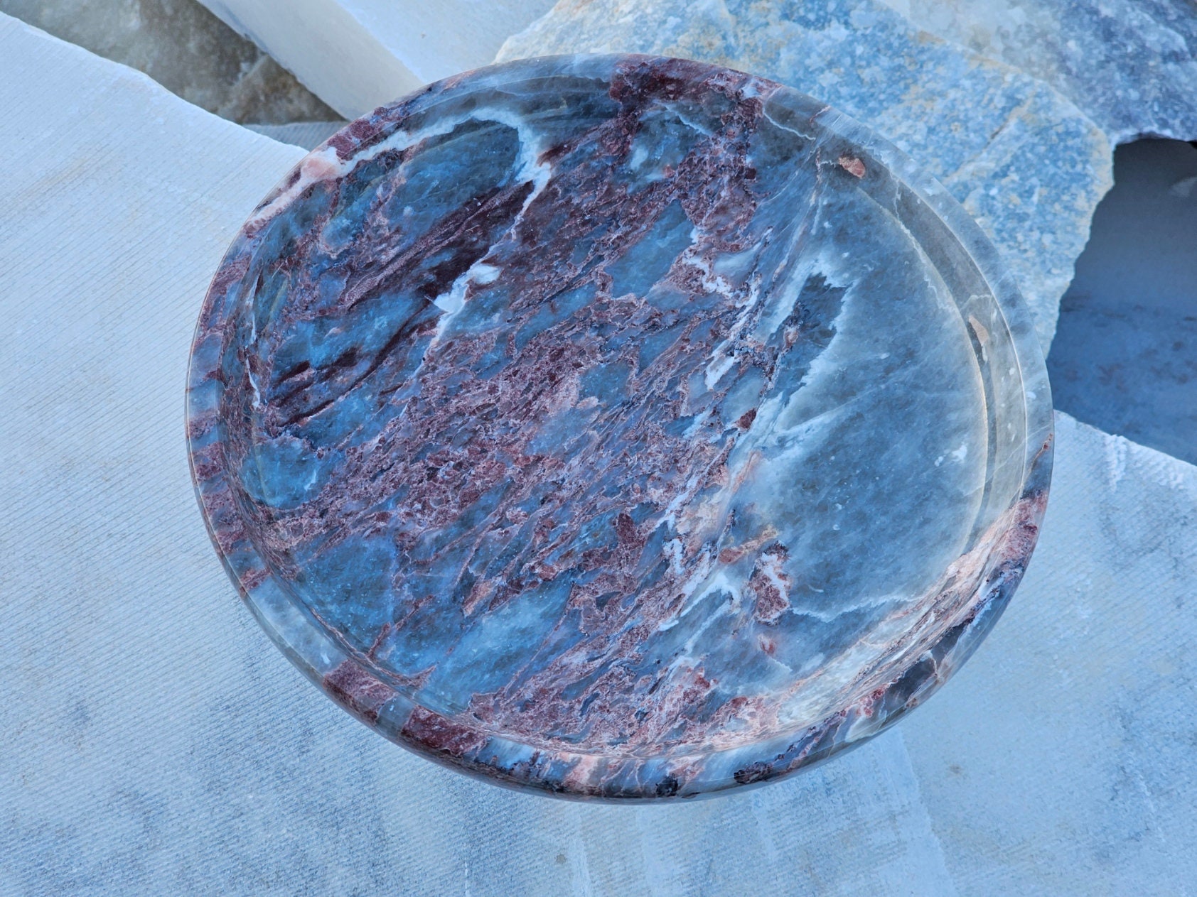 Red Marble Serving Bowl, Natural Calacatta Viola Marble, Pedestal ...