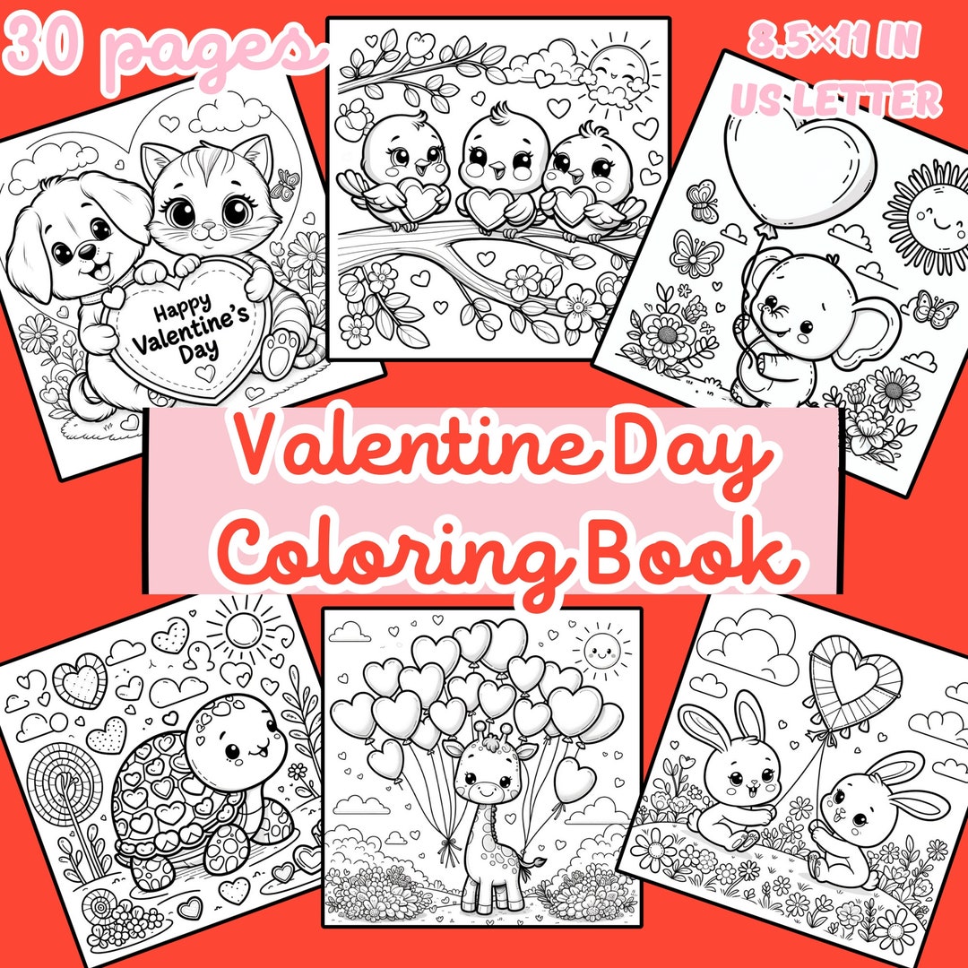 30 Pages of Valentine's Day Animal Coloring Book for Children ...