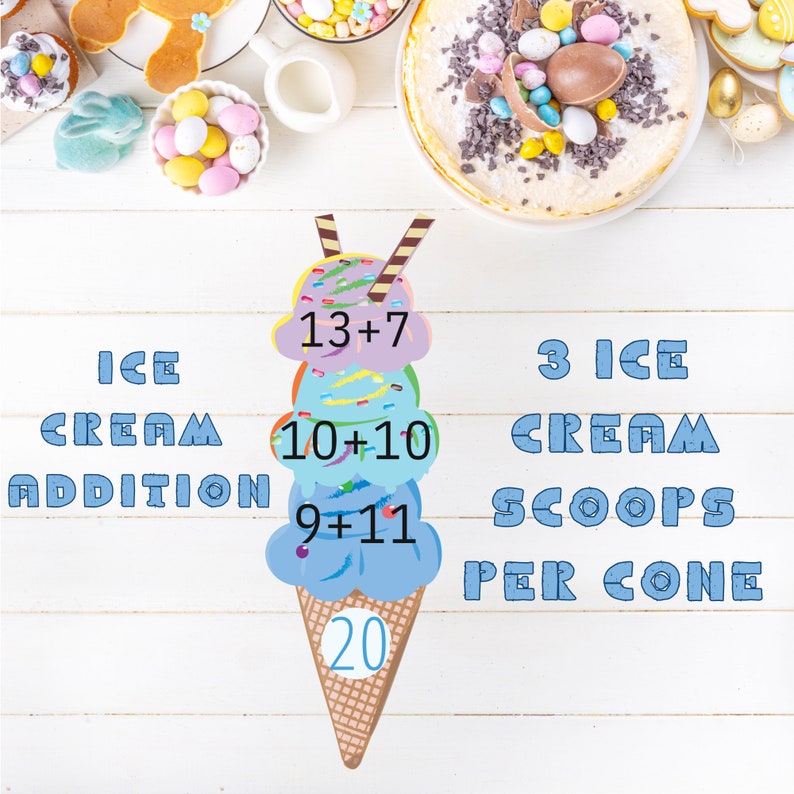 Ice Cream Addition Game Fun Math Activity Set for Kids With Printable ...