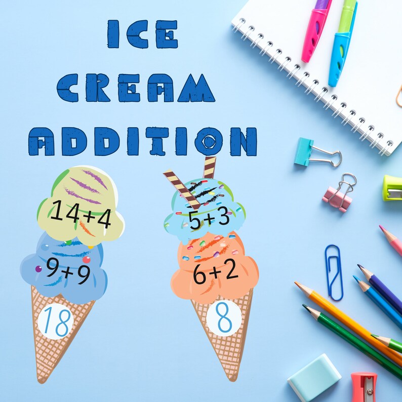 Ice Cream Addition Game Fun Math Activity Set for Kids With Printable ...
