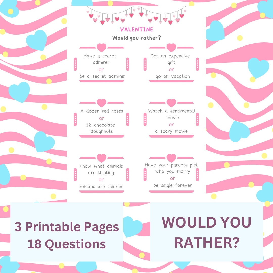 Valentine's Day Would You Rather Game for Kids - Fun Classroom Activity ...