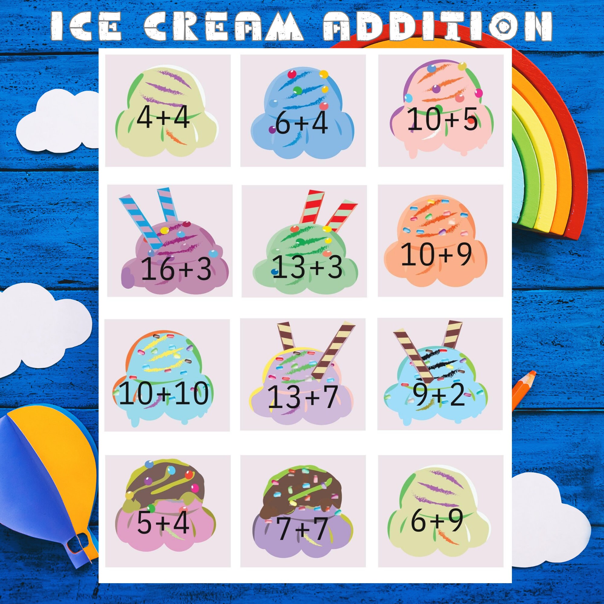 Ice Cream Addition Game - Fun Math Activity Set for Kids With Printable ...