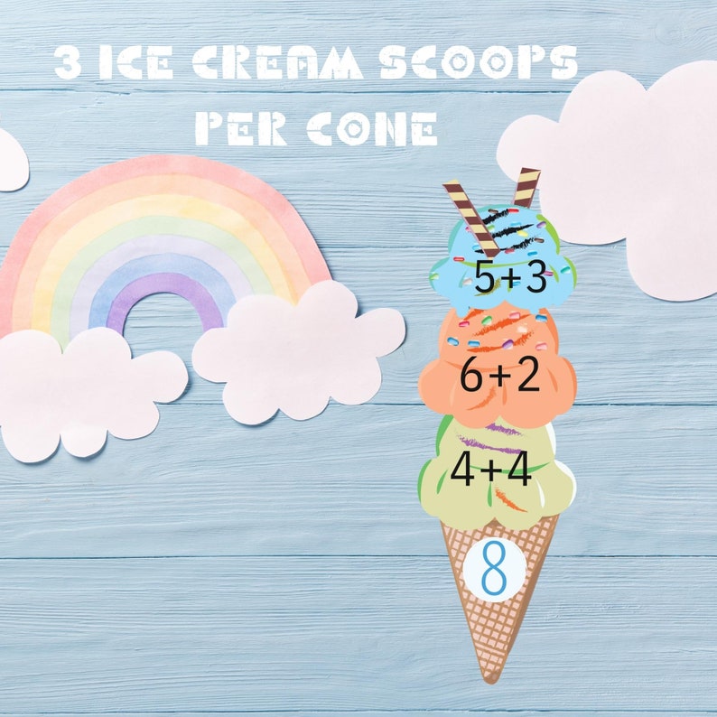 Ice Cream Addition Game Fun Math Activity Set for Kids With Printable ...