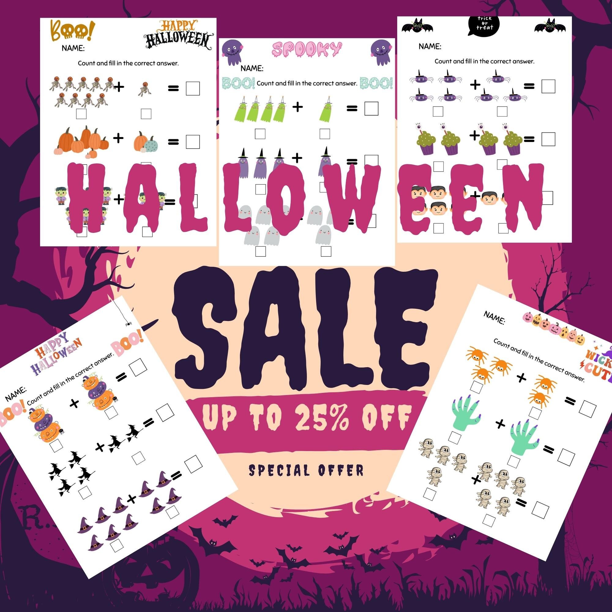 Spooky Math Fun Halloween Addition Worksheets/ Montessori-approved 1st ...