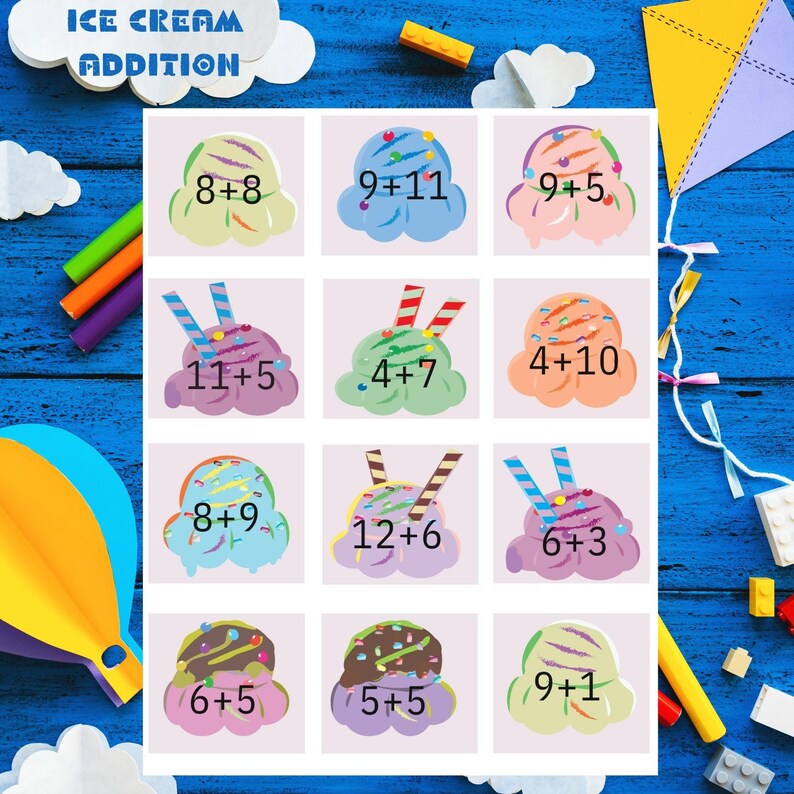Ice Cream Addition Game Fun Math Activity Set for Kids With Printable ...