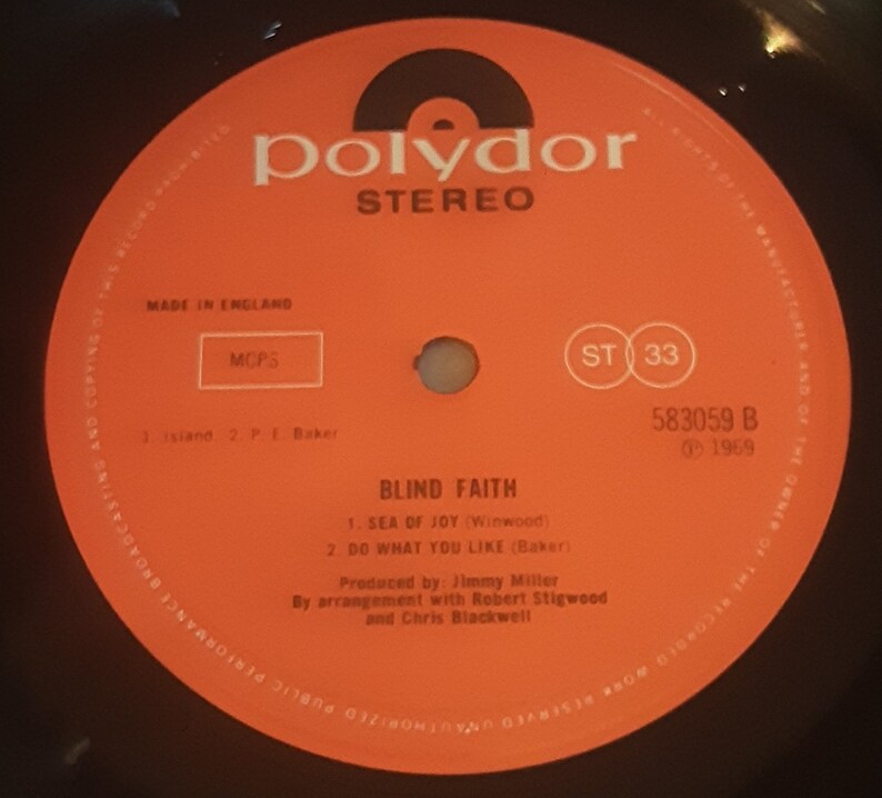Blind Faith Self-titled Record Lp U.K. Pressing 1969 Polydor Excellent ...