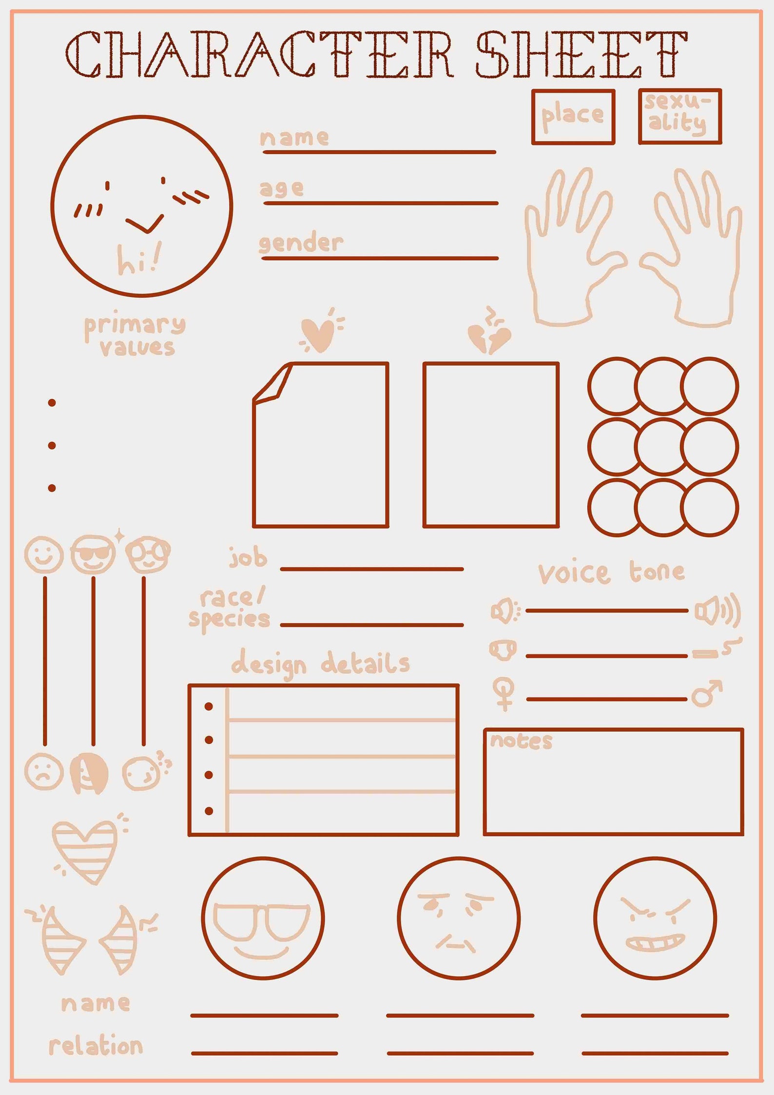 Simple OC Character Sheet Blank Template Printable - Etsy