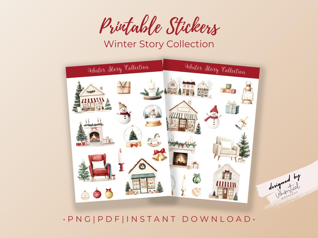 Printable Cozy Winter Village Stickers | Holiday Home & Decor Digital ...