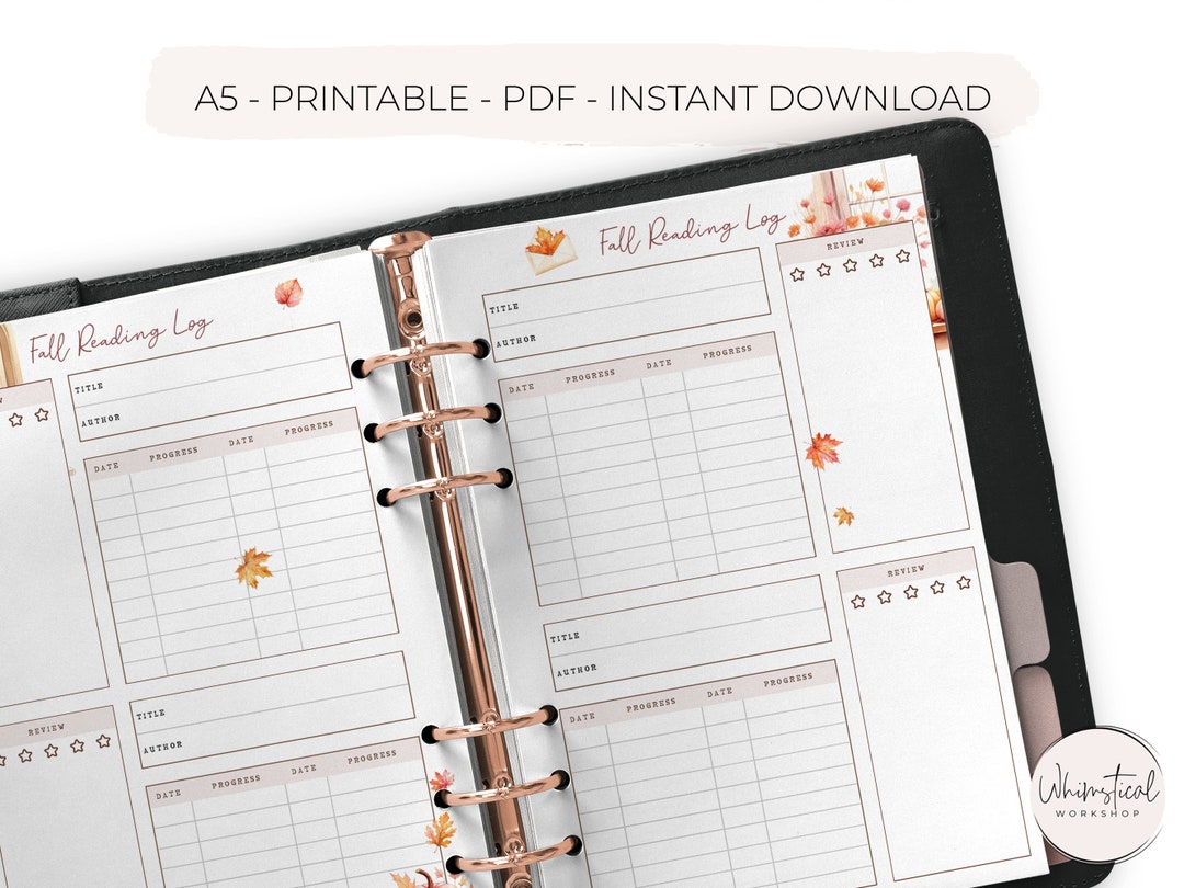 A5 Fall Reading Log Printable Book Tracker Autumn Reading Journal ...